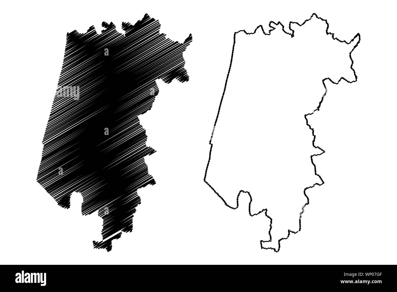 Aveiro District (Portuguese Republic, Portugal) map vector illustration, scribble sketch Aveiro ...