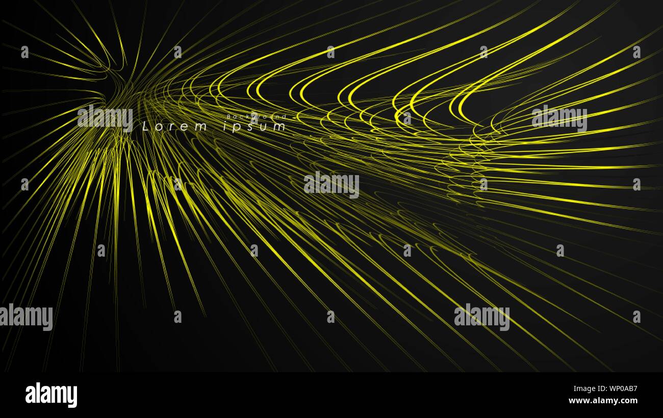 Abstract background of wavy futuristic yellow lines. The yellow line ...