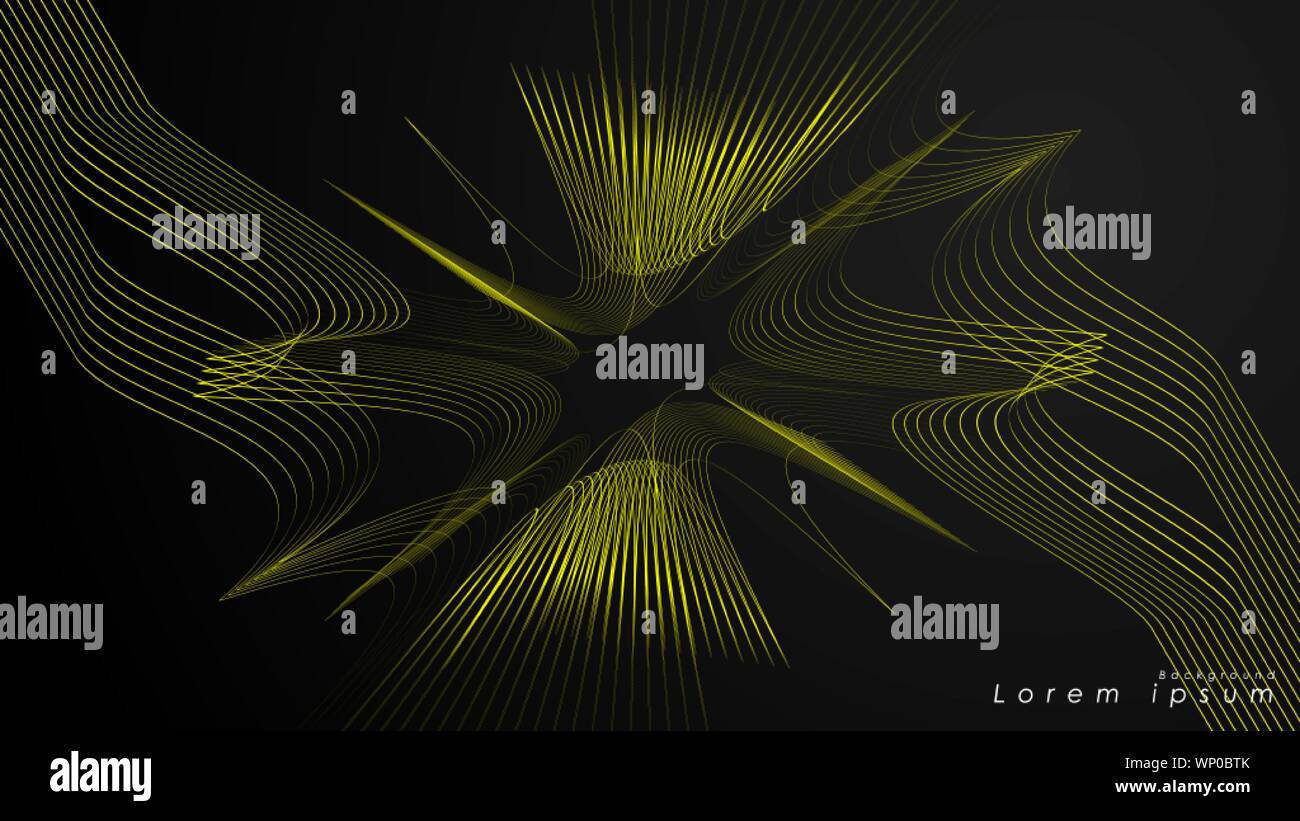 Abstract background of wavy futuristic yellow lines. The yellow line ...