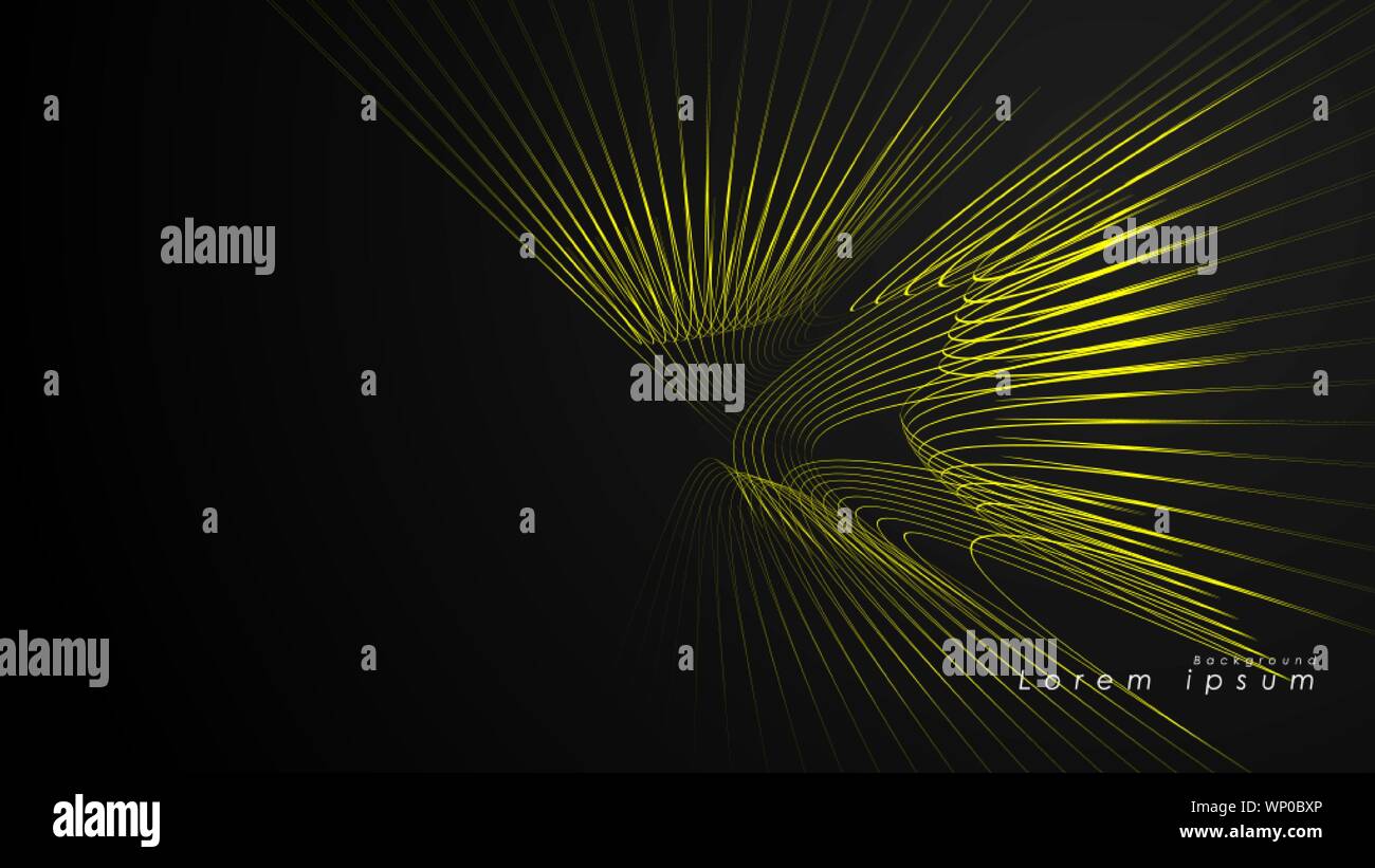 Abstract background of wavy futuristic yellow lines. The yellow line ...