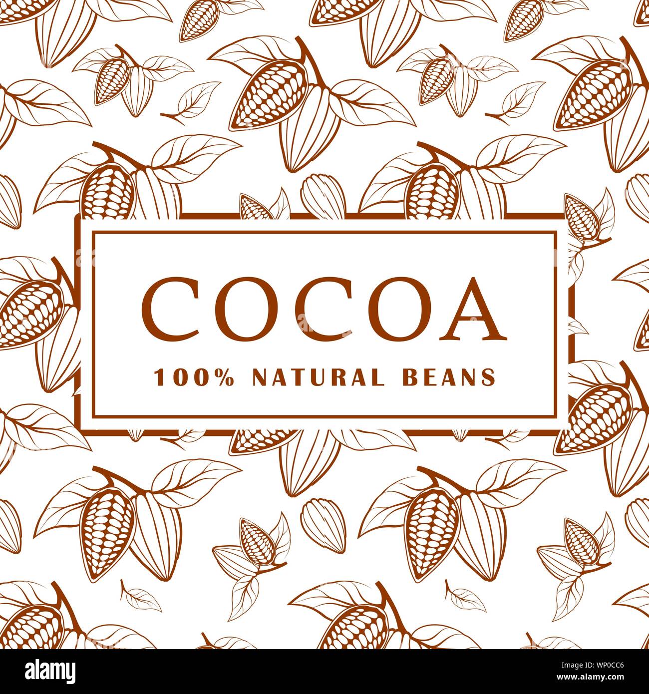 Cocoa beans with leaves on white background. Seamless pattern. Vector ...