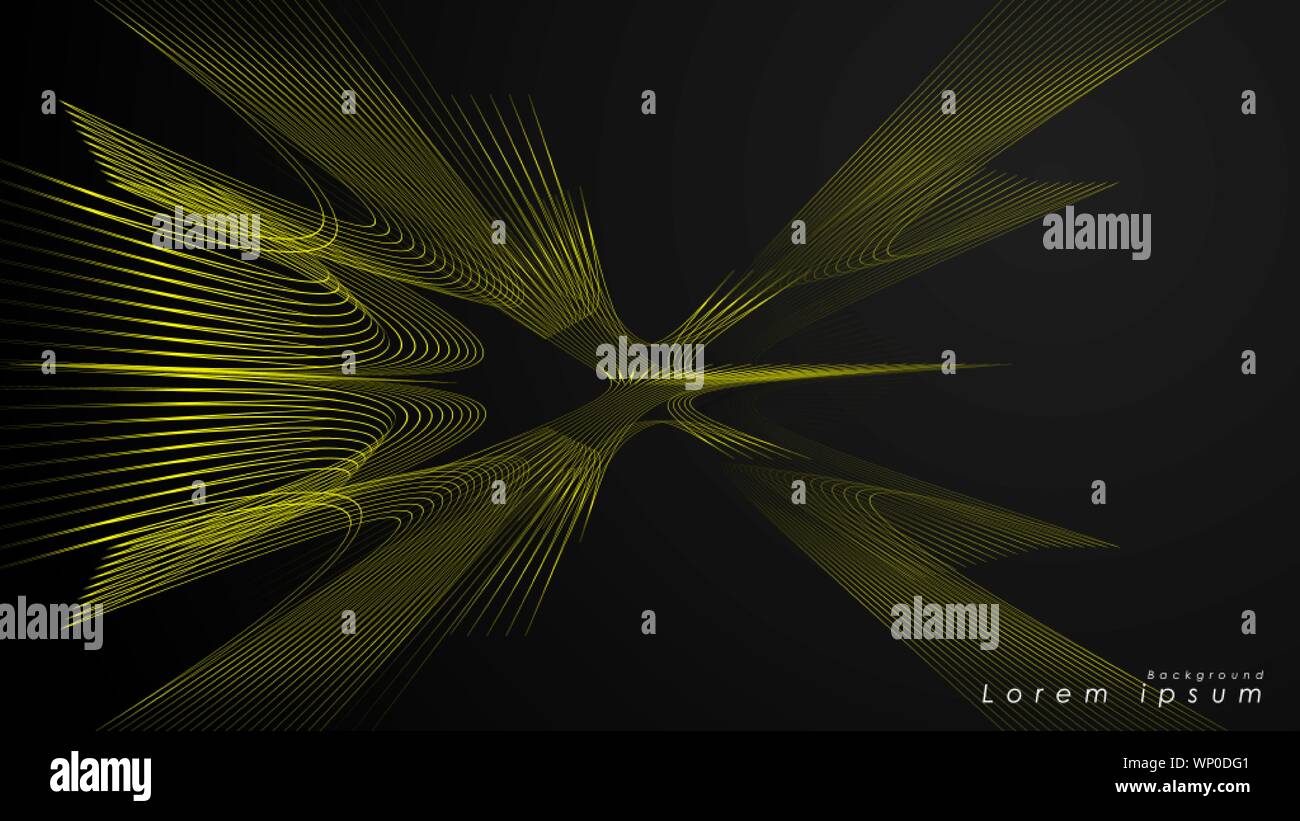 Abstract background of wavy futuristic yellow lines. The yellow line ...