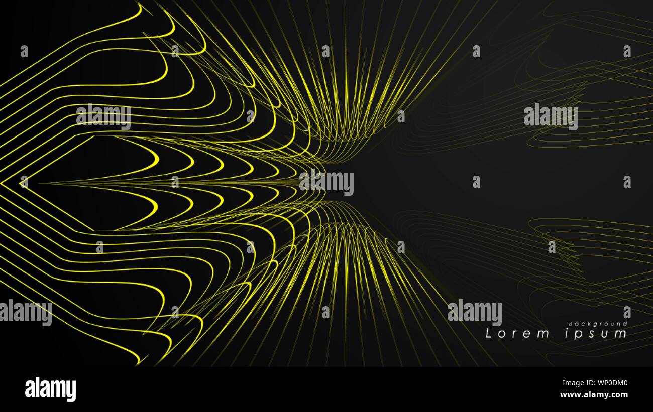 Abstract background of wavy futuristic yellow lines. The yellow line ...