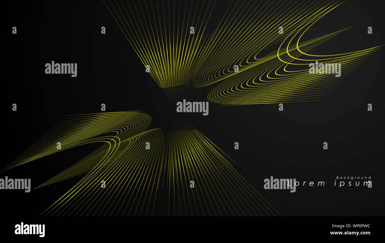 Abstract background of wavy futuristic yellow lines. The yellow line ...