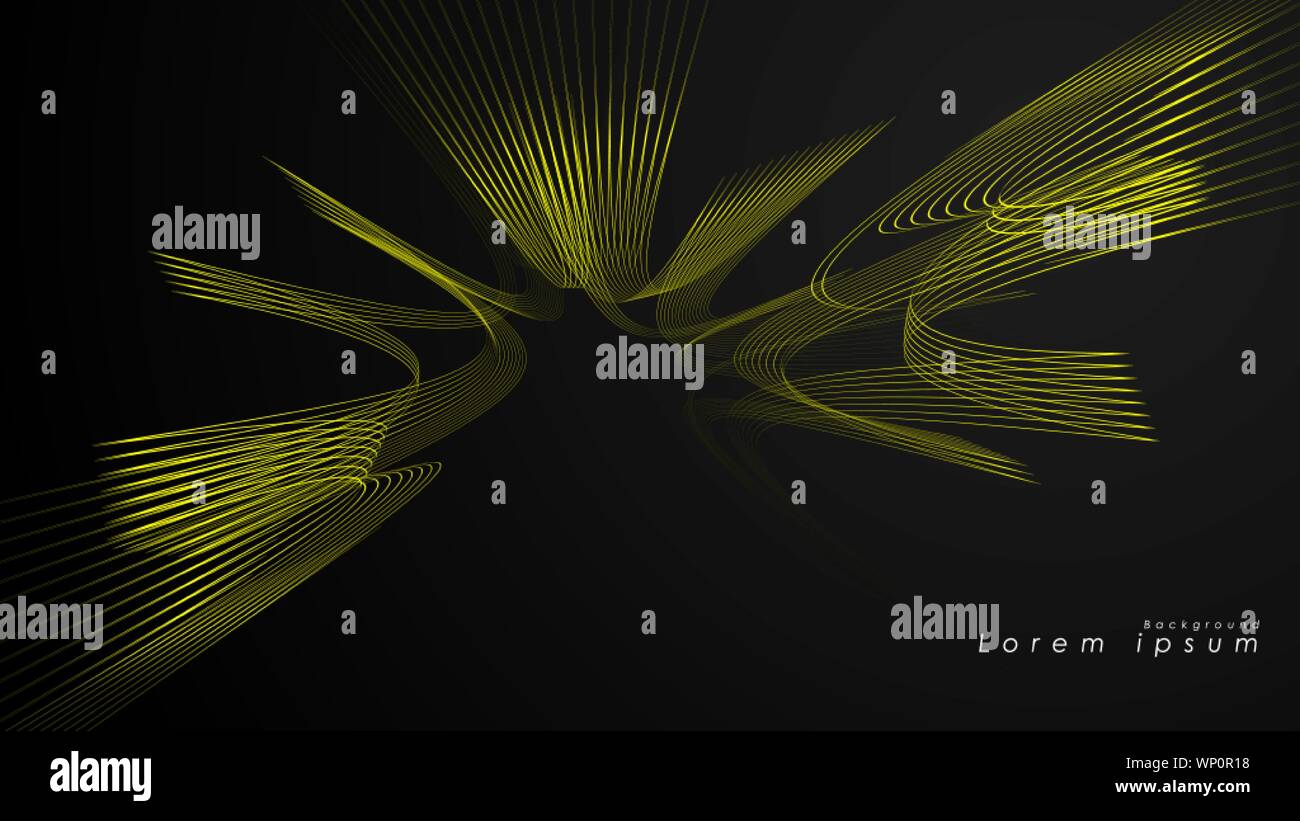 Abstract background of wavy futuristic yellow lines. The yellow line ...