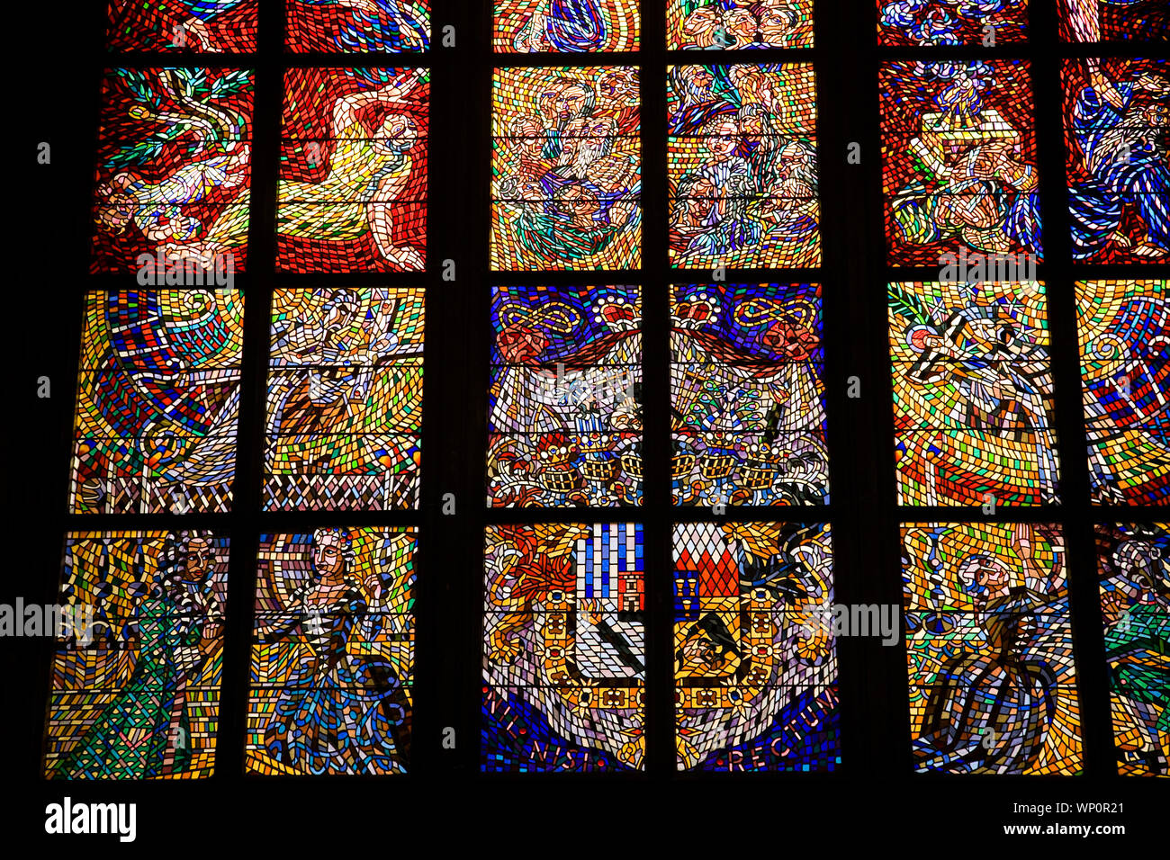 Stained glass window in St. Vitus Cathedral in the Prague Castle ...