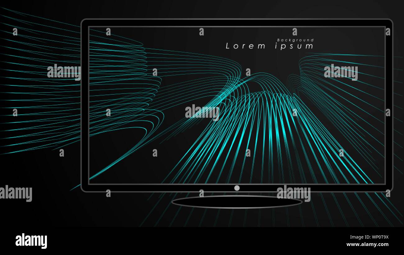 Abstract background of wavy futuristic blue lines. The blue line forms ...