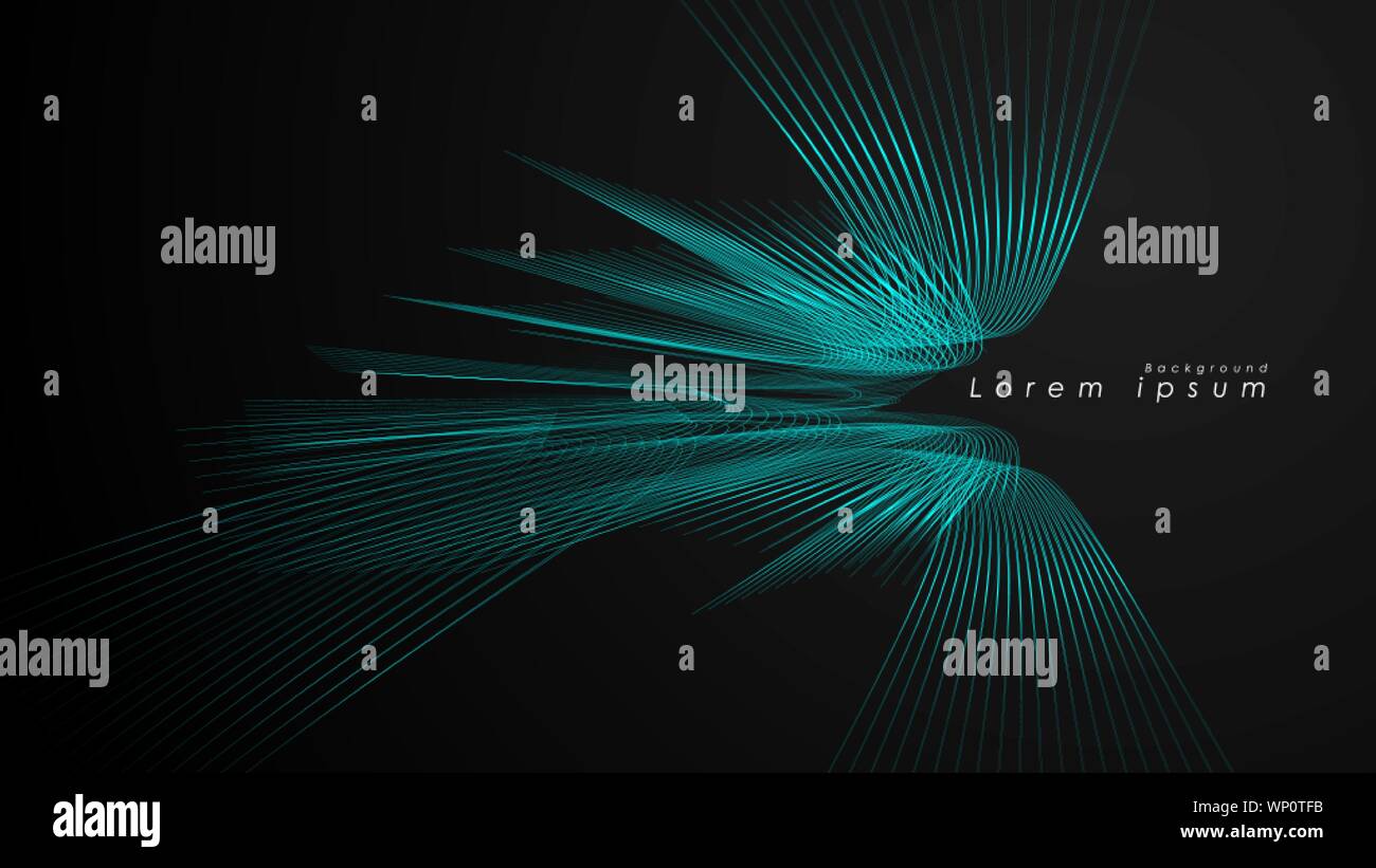 Abstract background of wavy futuristic blue lines. The blue line forms ...