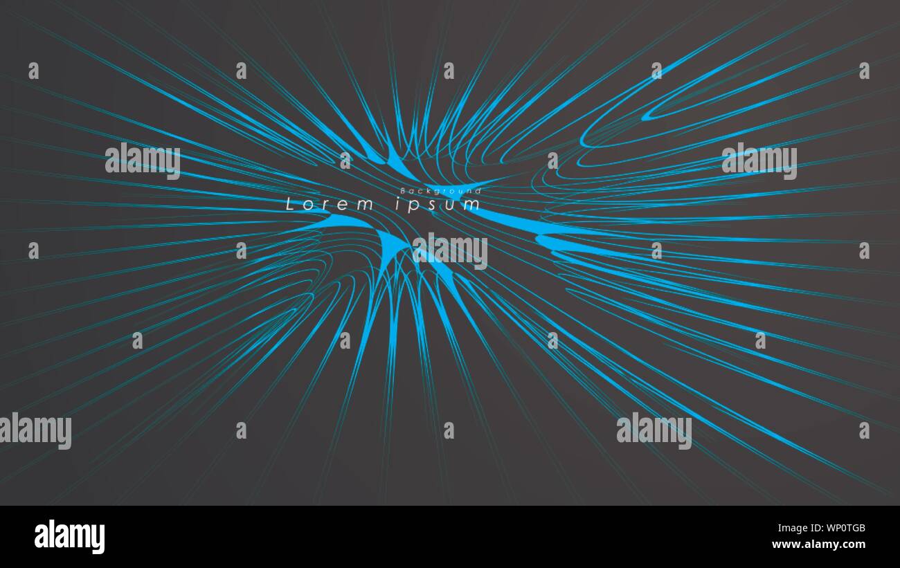 Abstract background of wavy futuristic blue lines. The blue line forms ...