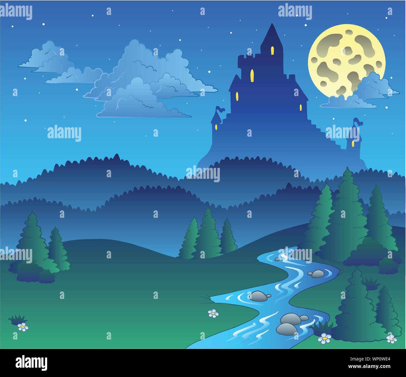 Fairy tale landscape at night 1 Stock Vector Image & Art - Alamy