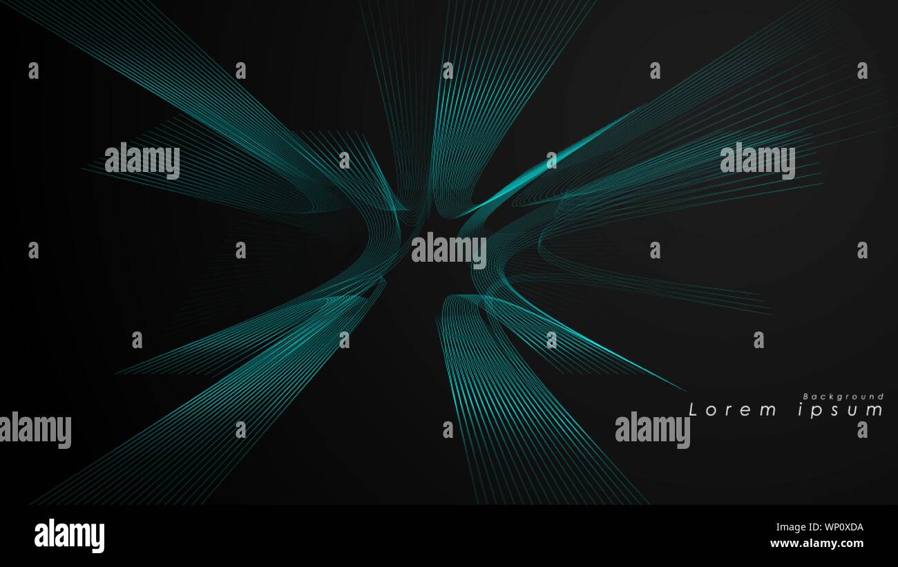 Abstract background of wavy futuristic blue lines. The blue line forms ...