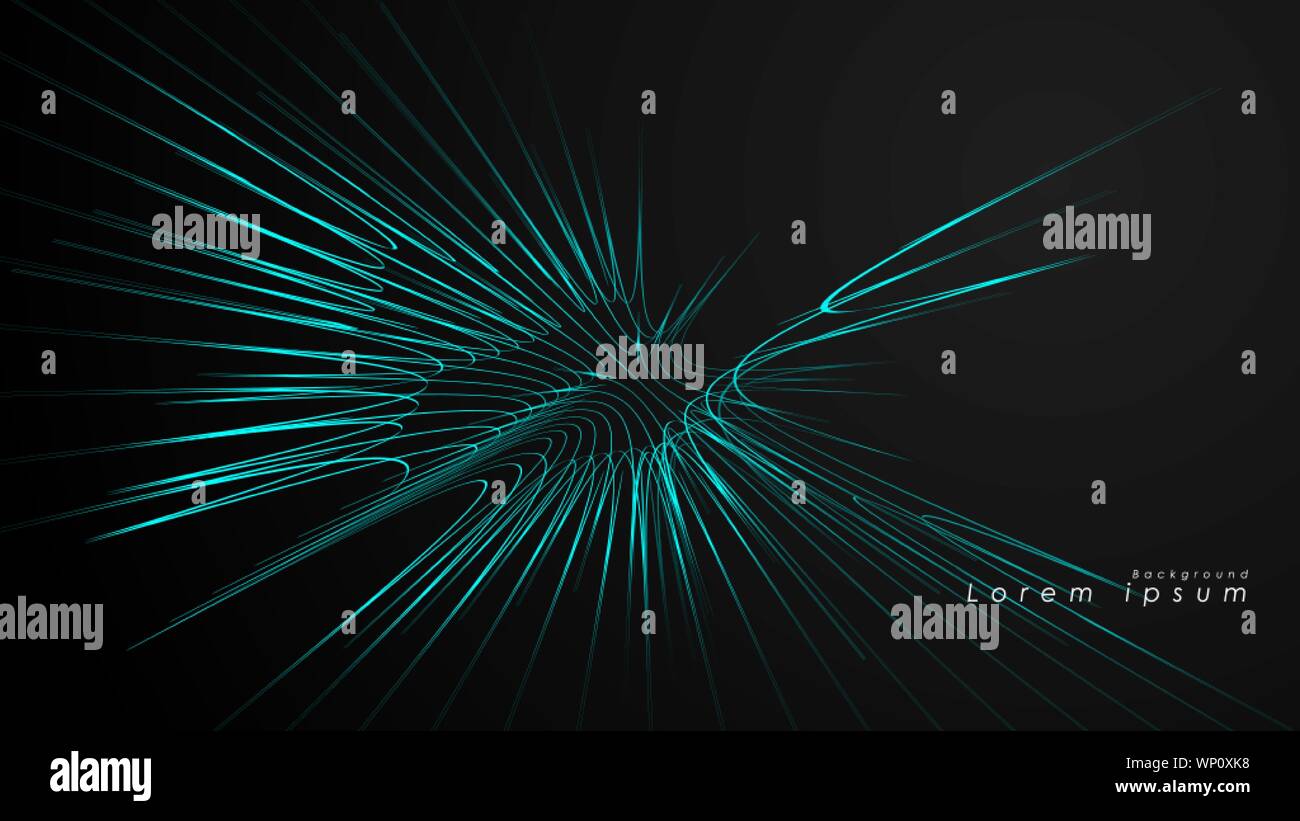 Abstract background of wavy futuristic blue lines. The blue line forms ...