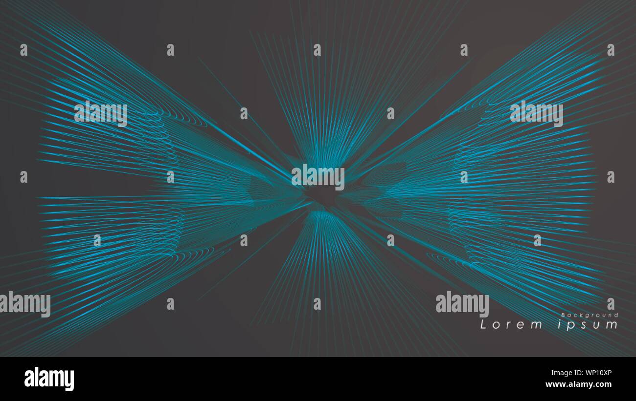 Abstract background of wavy futuristic blue lines. The blue line forms ...