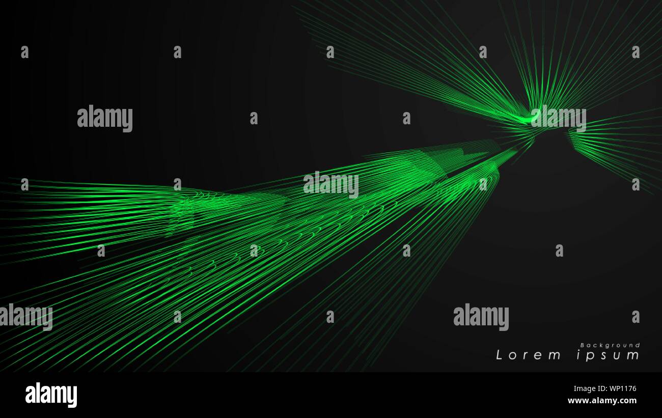 Abstract background of wavy futuristic green lines. The green line ...