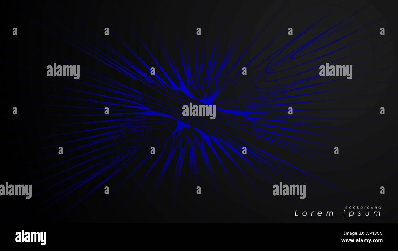 Abstract background of wavy futuristic blue lines. The blue line forms ...