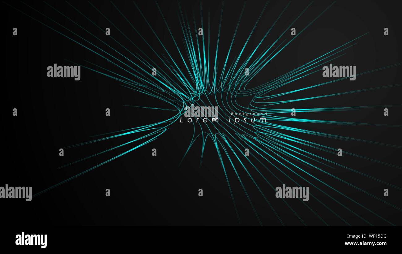 Abstract background of wavy futuristic blue lines. The blue line forms ...