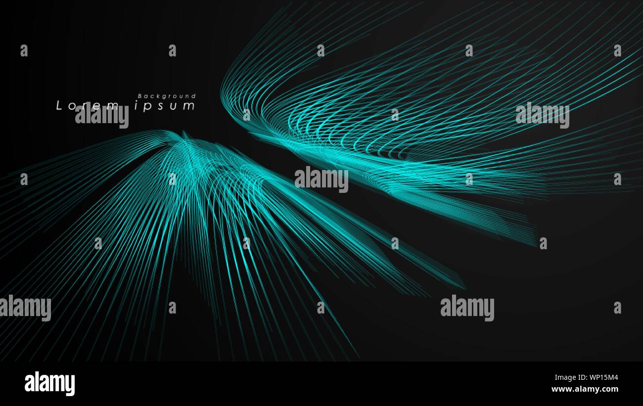 Abstract background of wavy futuristic blue lines. The blue line forms ...