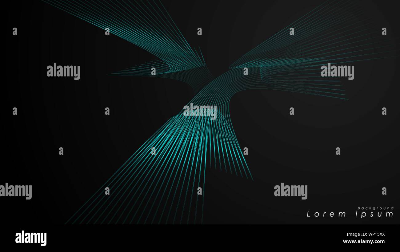 Abstract background of wavy futuristic blue lines. The blue line forms ...