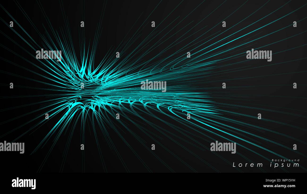 Abstract background of wavy futuristic blue lines. The blue line forms ...