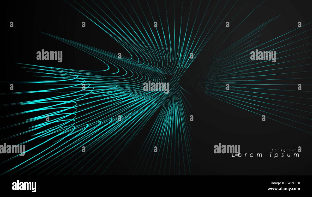 Abstract background of wavy futuristic blue lines. The blue line forms ...