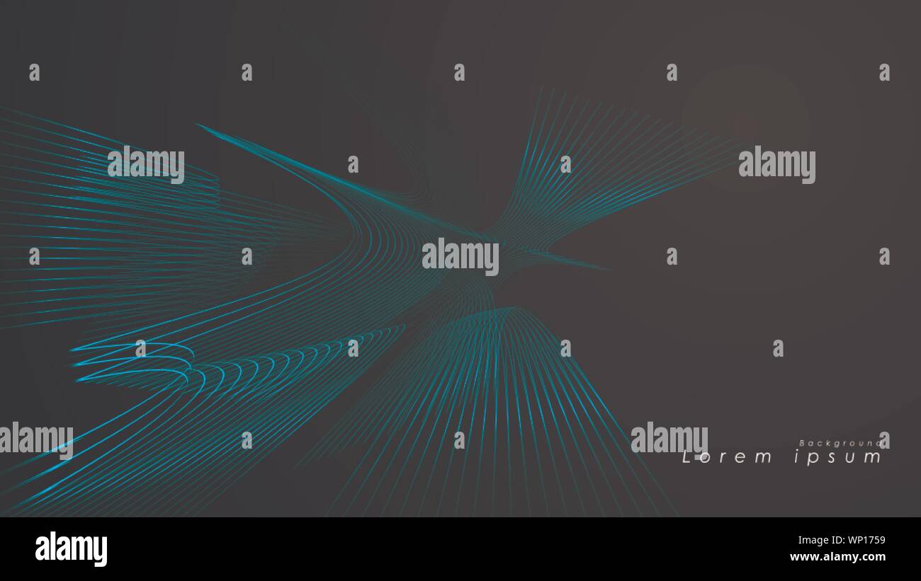 Abstract background of wavy futuristic blue lines. The blue line forms ...