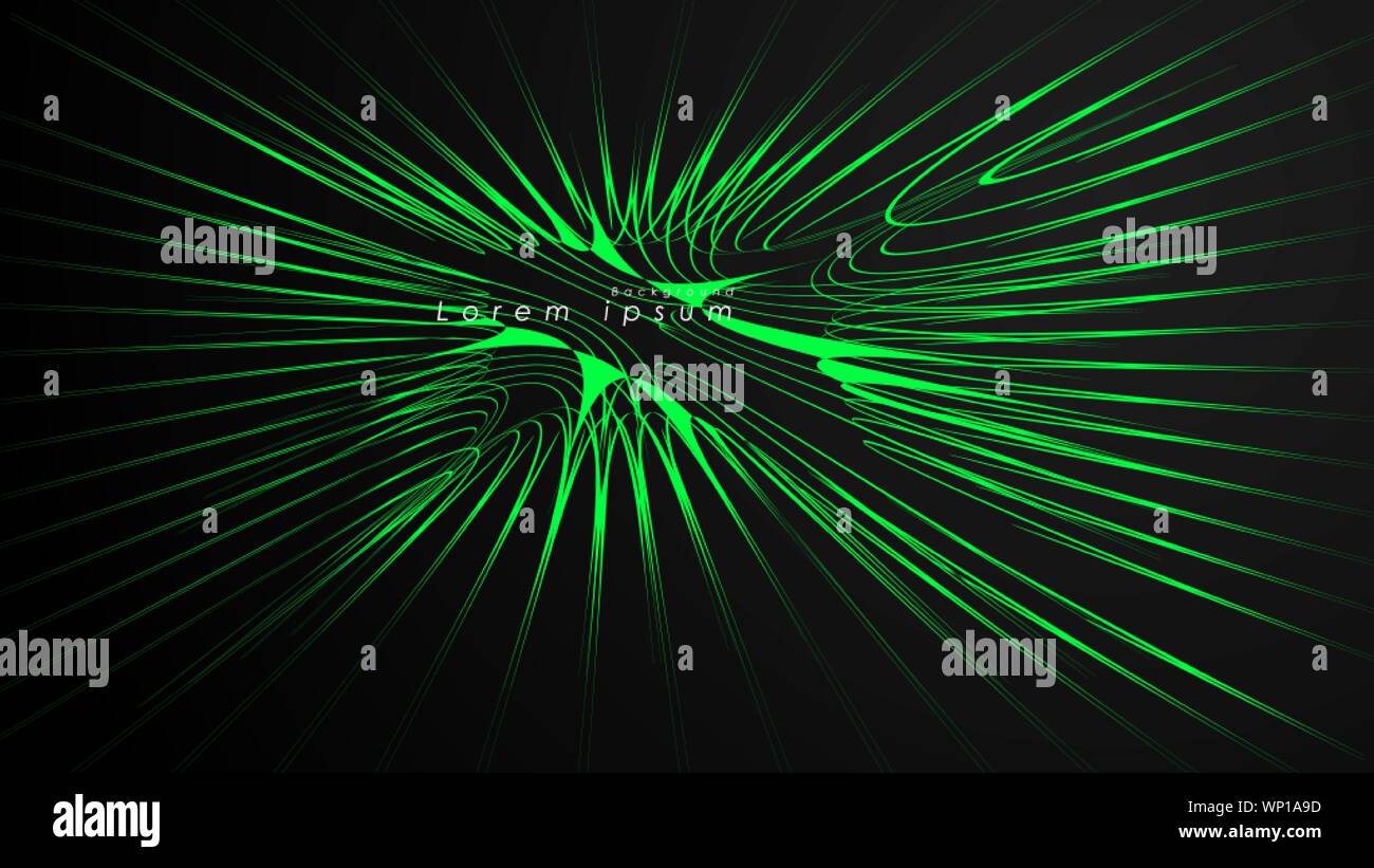 Abstract background of wavy futuristic green lines. The green line ...
