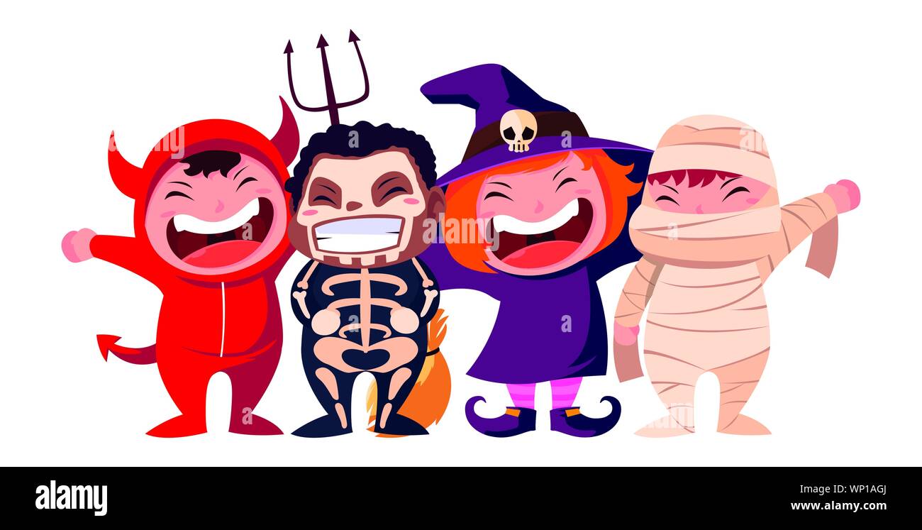 kids in halloween costumes party celebration vector illustration Stock ...
