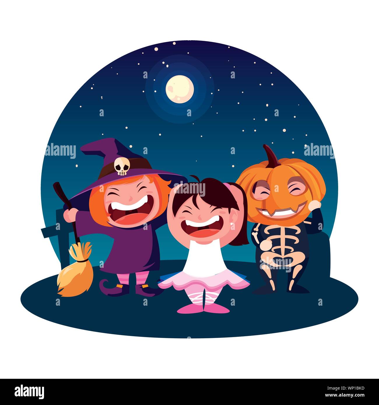 kids in halloween costumes party celebration vector illustration Stock ...