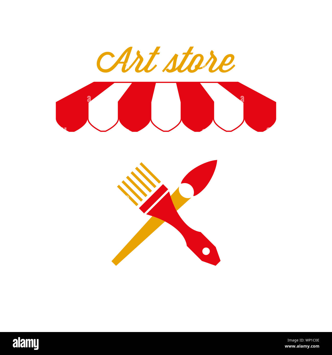 Art Store Sign, Emblem. Red and White Striped Awning Tent. Crossed ...