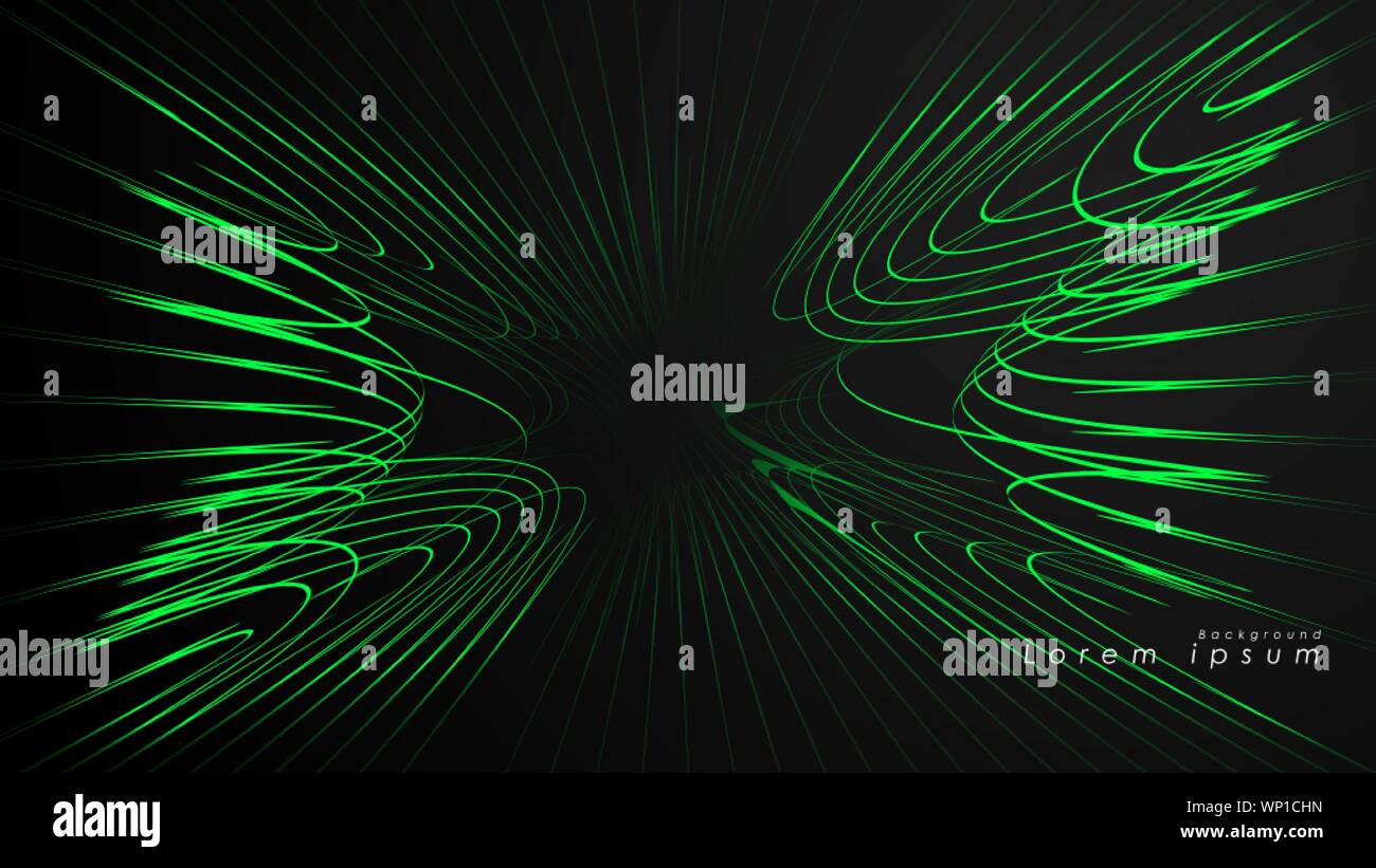 Abstract background of wavy futuristic green lines. The green line ...