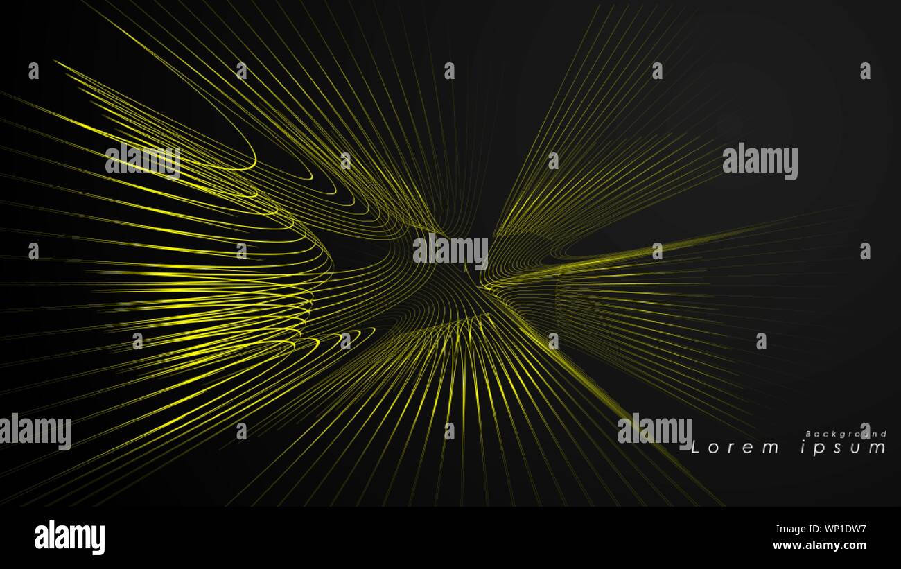 Abstract background of wavy futuristic yellow lines. The yellow line ...