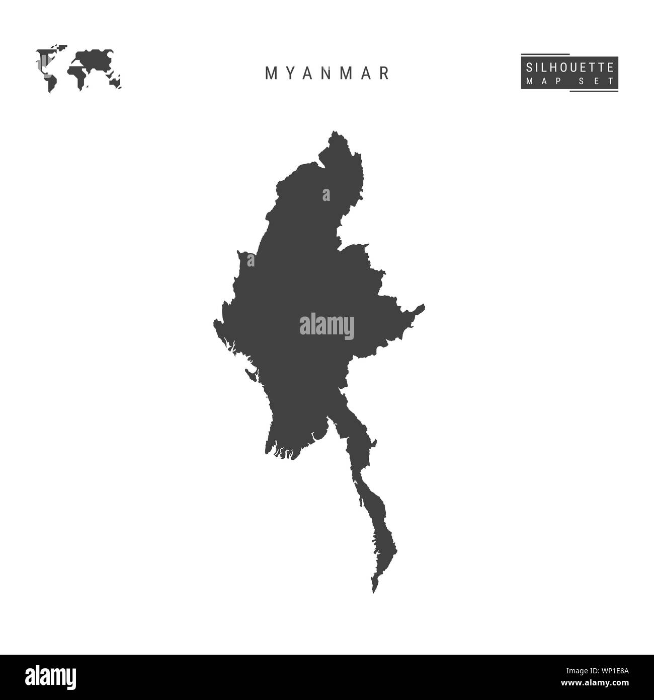Myanmar Blank Map Isolated on White Background. High-Detailed Black ...