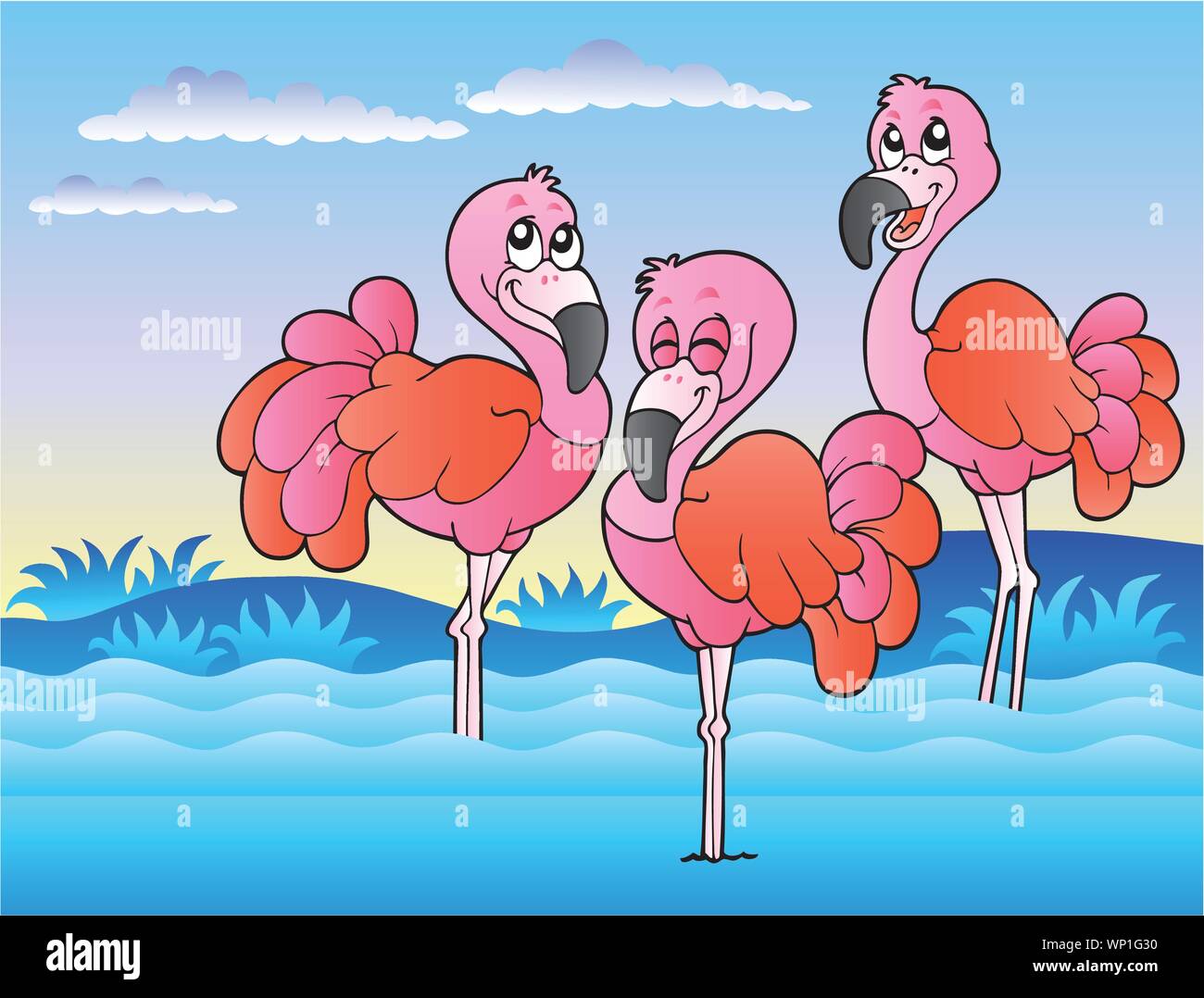 Beautiful bright pink flamingos Stock Vector Images - Alamy