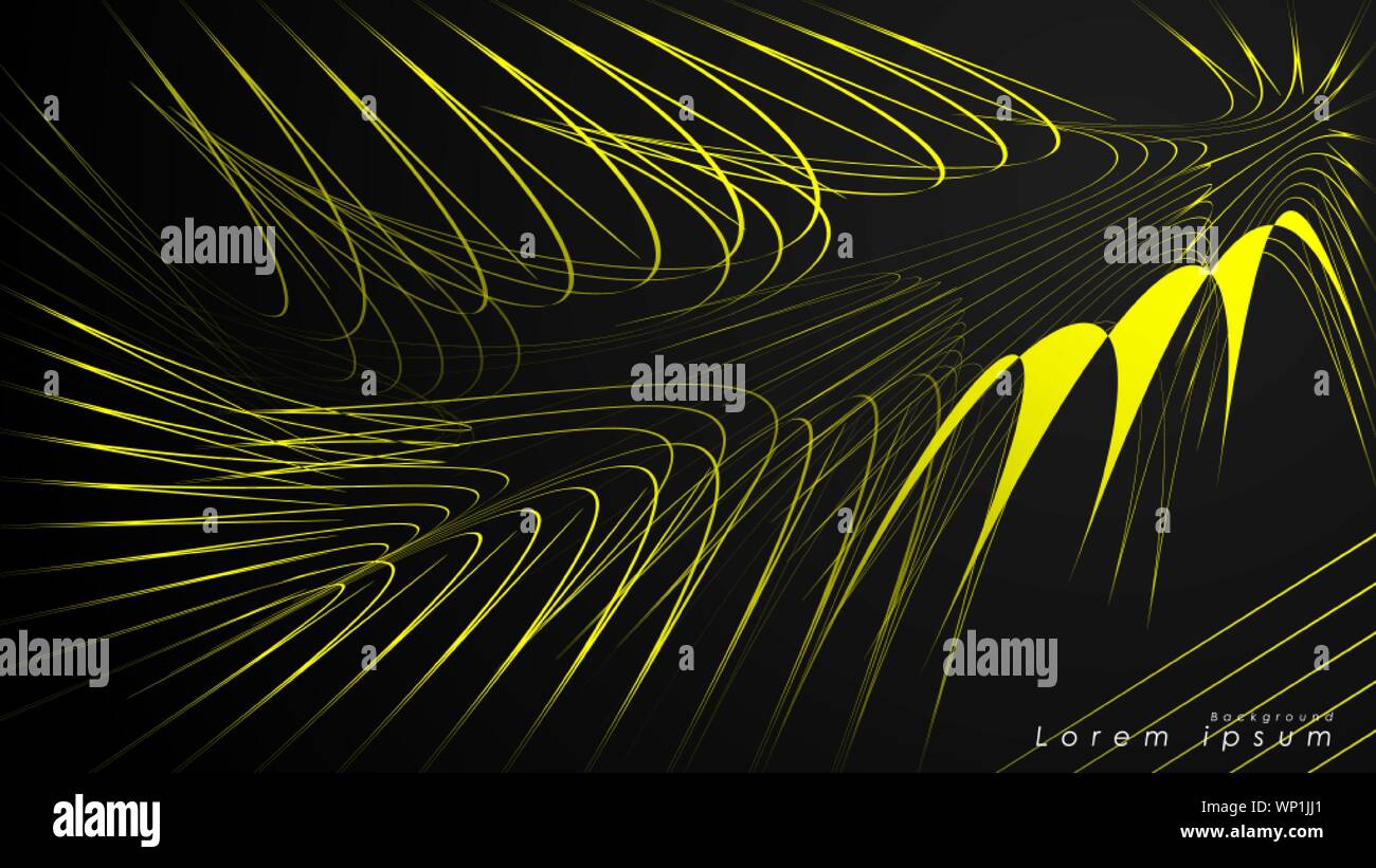 Abstract background of wavy futuristic yellow lines. The yellow line ...