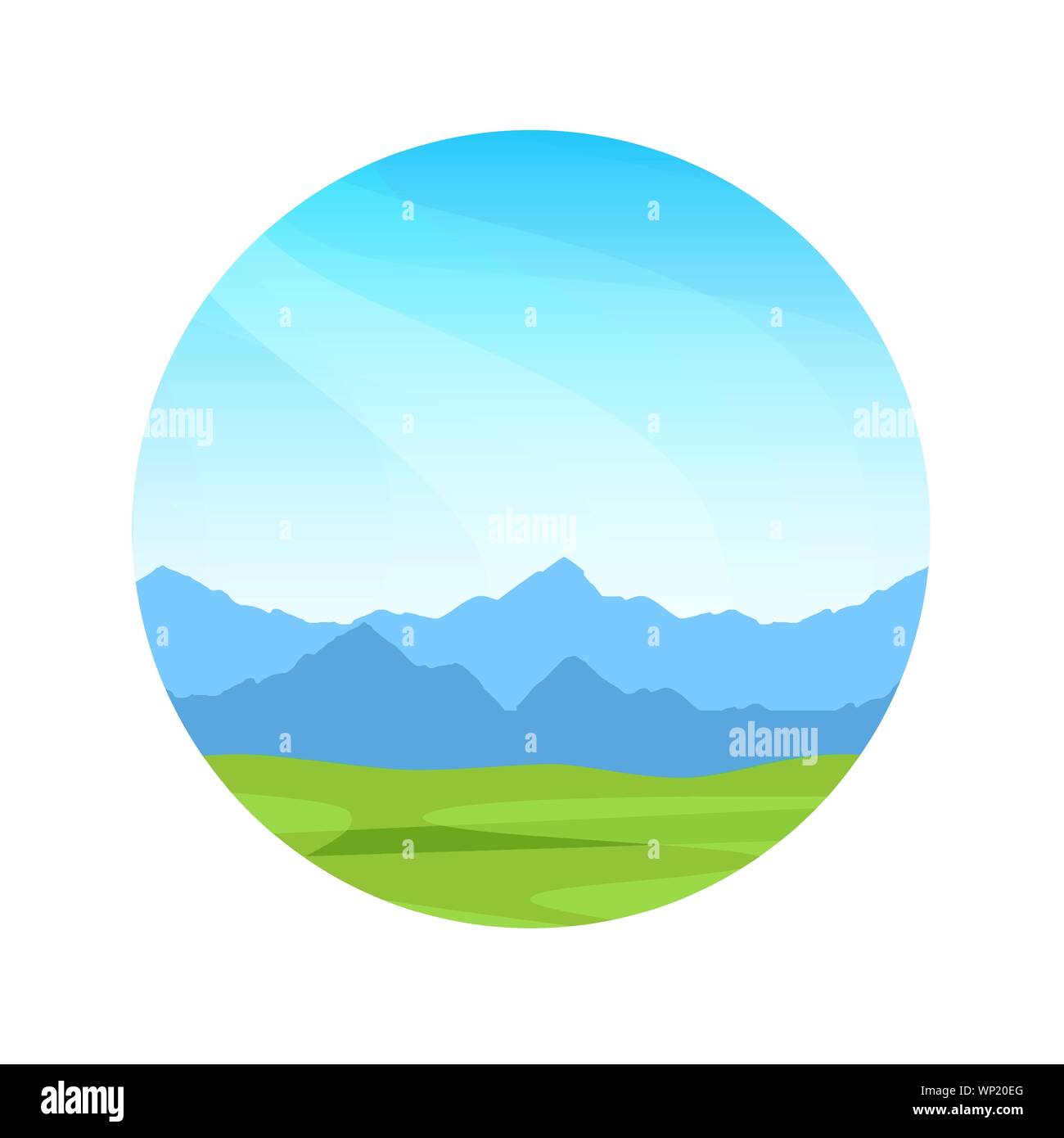 Alpine mountains on a sunny day, Vector colorful illustration of a ...