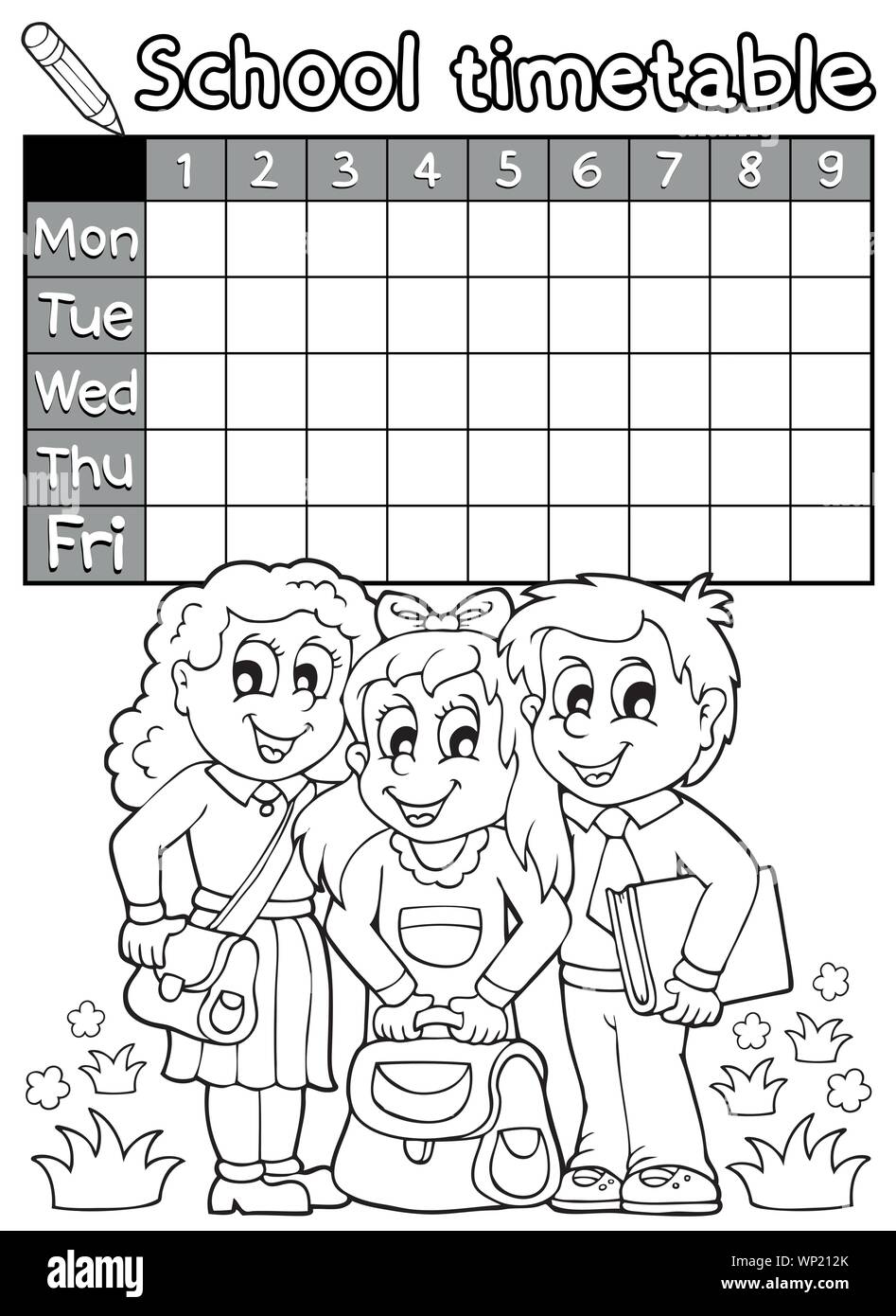 Coloring book school timetable 4 Stock Vector Image & Art - Alamy