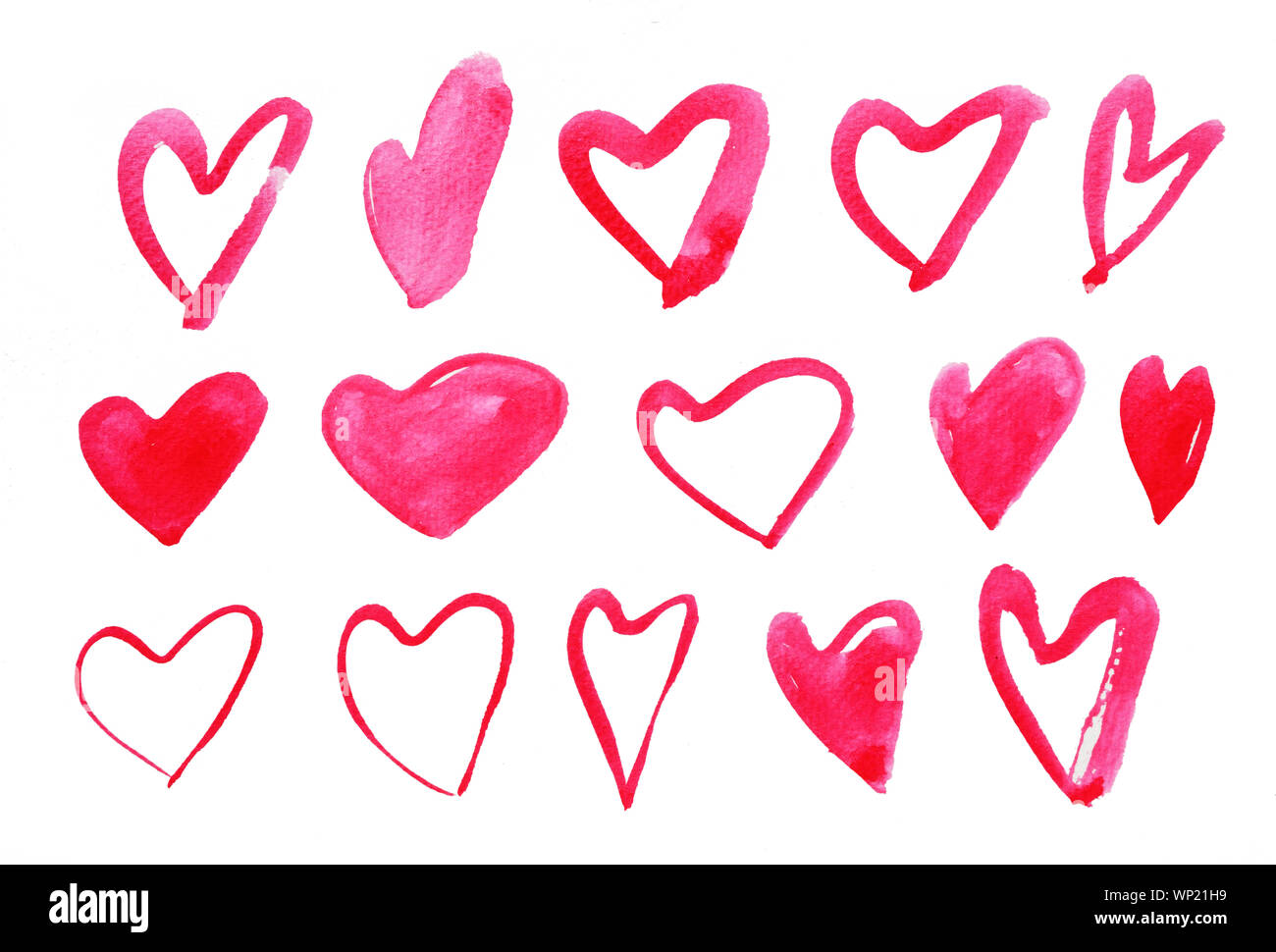 Group of pink color heart on white background, Symbols and ...