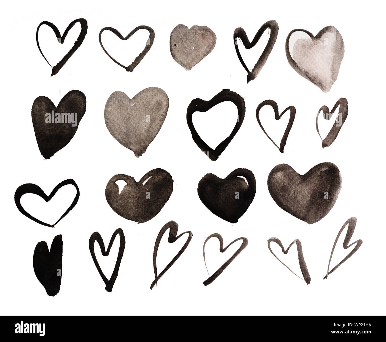 Group of gray and black color heart on white background, Symbols and ...