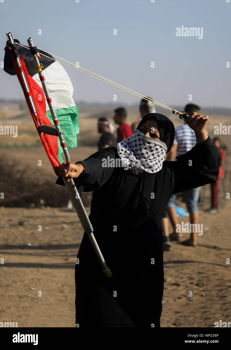 Gaza, Palestine. 06th Sep, 2019. A Palestinian demonstrator uses a ...