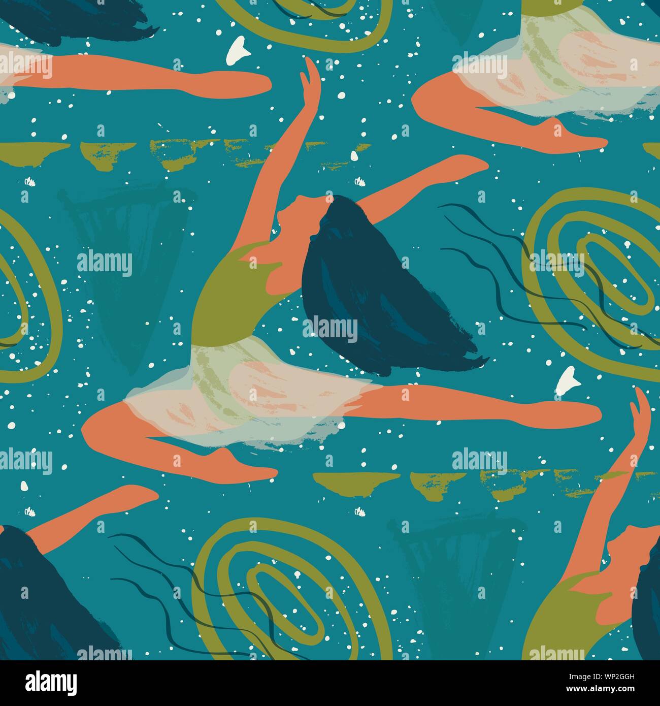 Ballet dancer girl seamless pattern. Abstract vector illustration. Flat ...