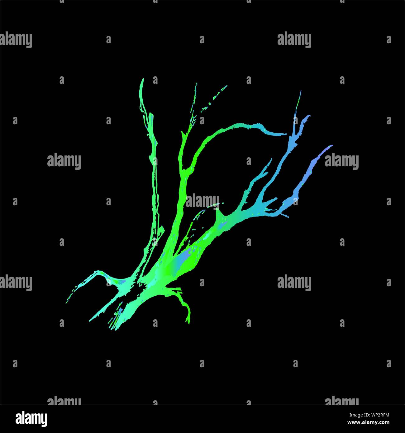 Neon illustration of tree branches. The play of light and shadow Stock ...