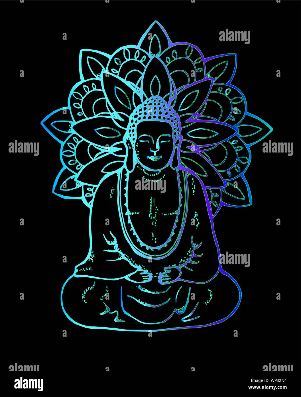 Illustration of a meditating mandala buddha. Color mandala in the style ...