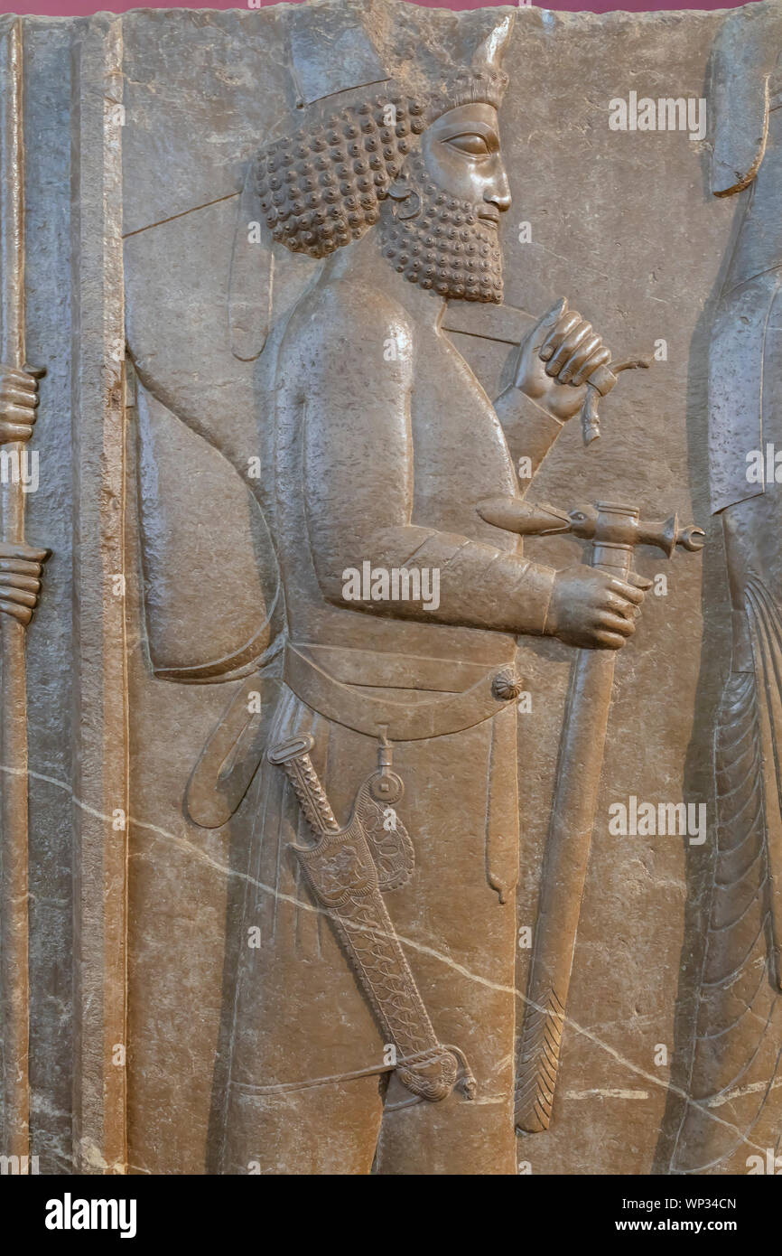 Darius the Great relief from Persepolis, Museum of Ancient Iran ...