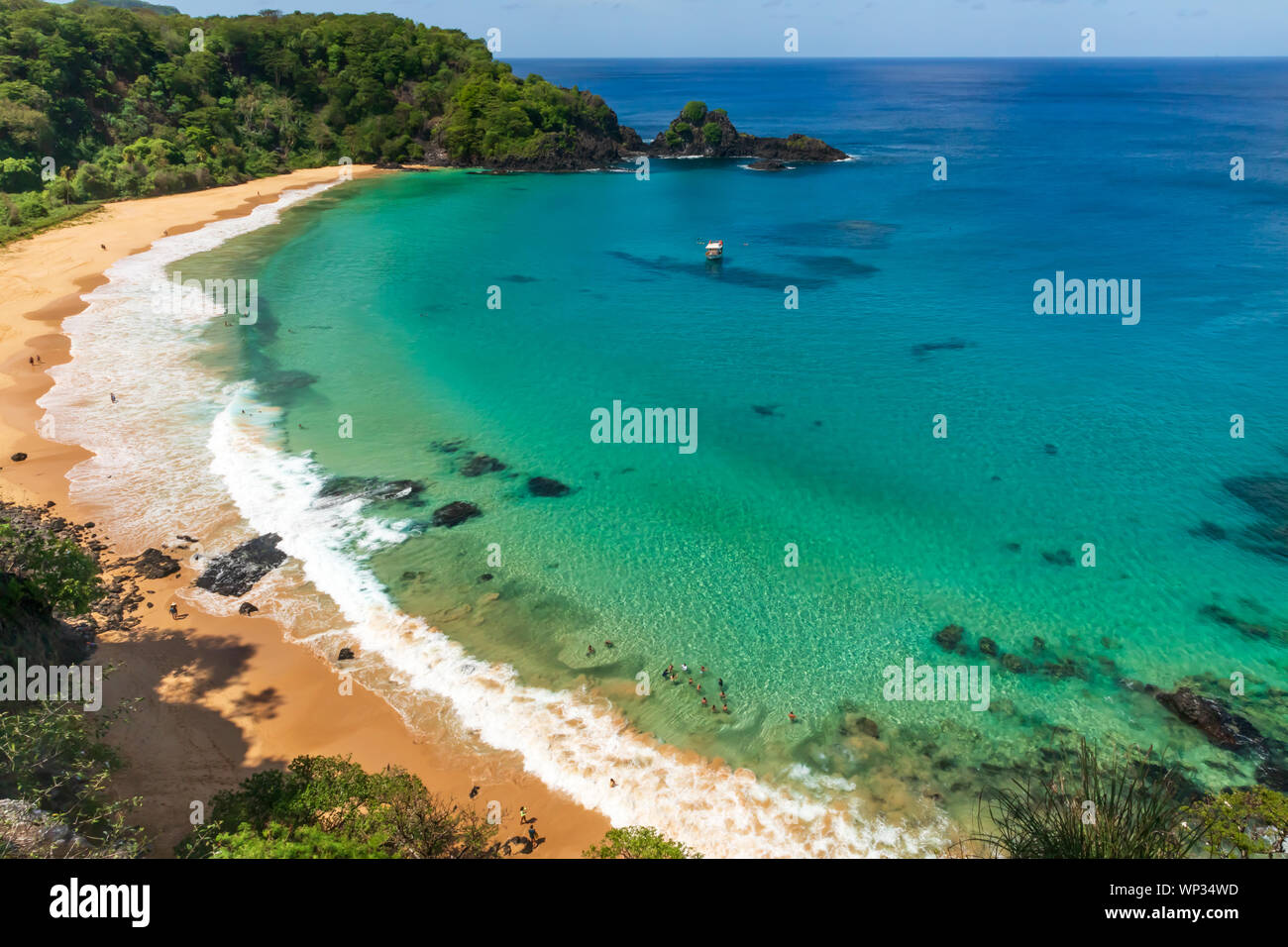 Aerial view of Baia do Sancho in Fernando de Noronha, consistently ...