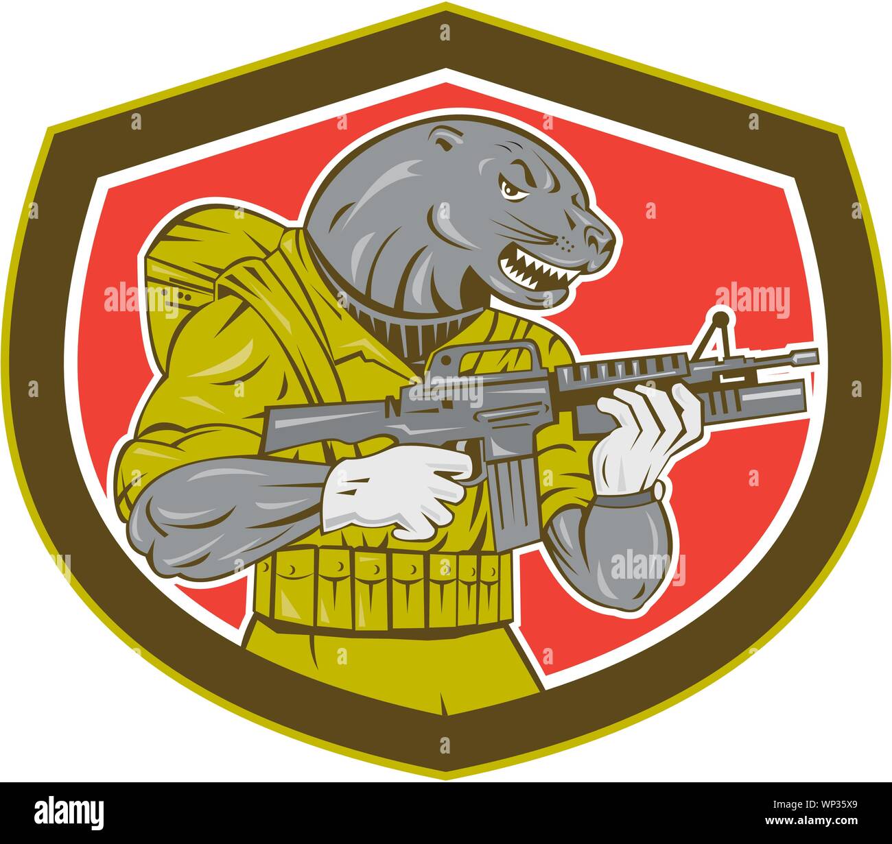Navy Seal With Armalite Rifle Shield Stock Vector Image & Art - Alamy