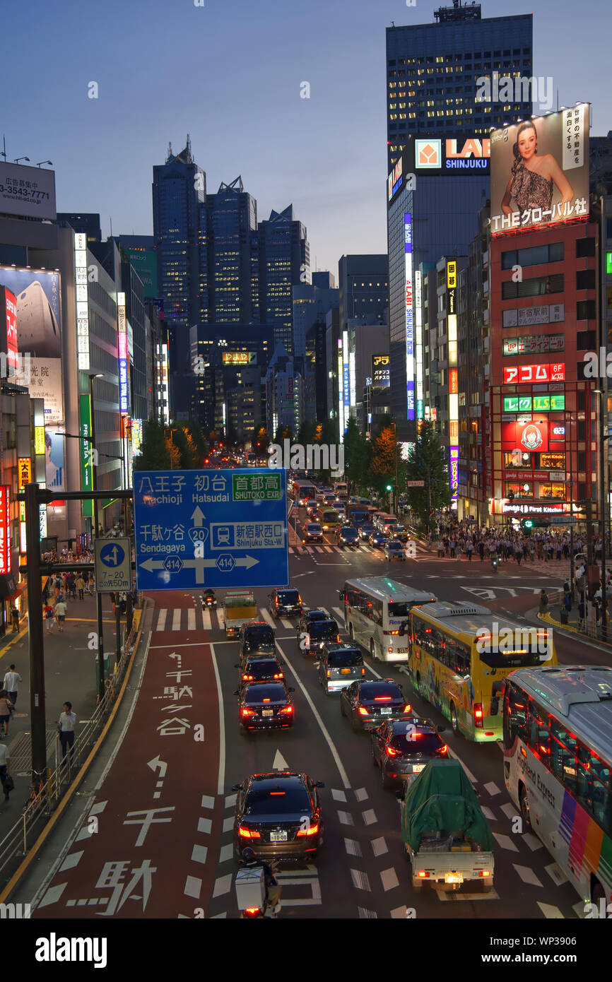 Street scenes with traffic and pedestrian intersection in Shinjuku City ...
