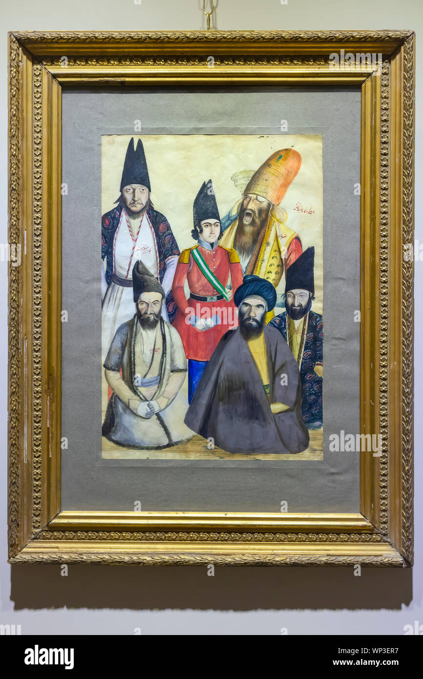 Watercolor painting, 19th century, Golestan Palace, Tehran, Iran Stock ...