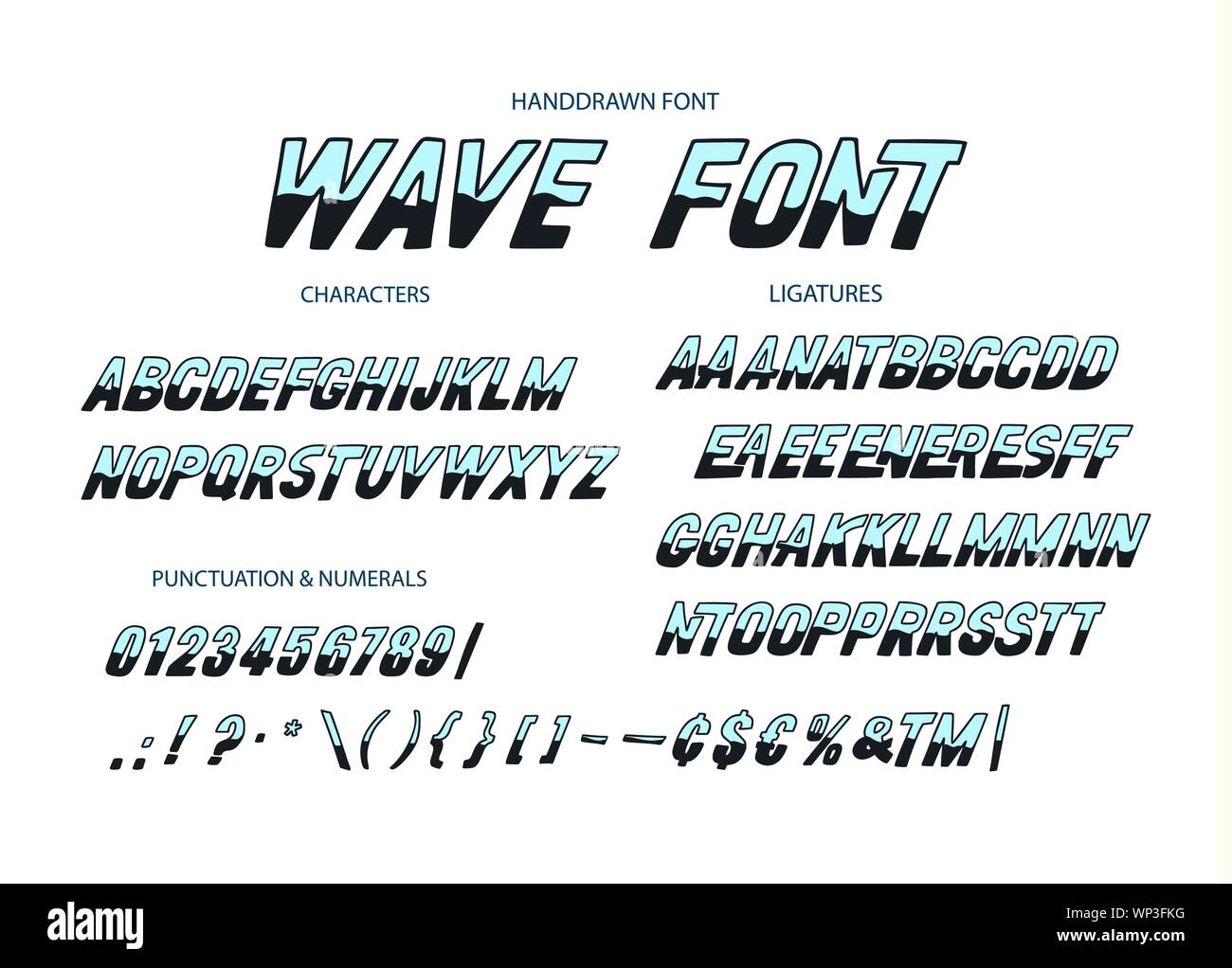 Vector alphabet typeface. Hand drawn modern typeface. Wave font ...