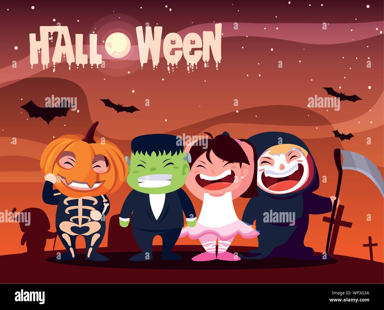 poster for halloween with cute children vector illustration design ...