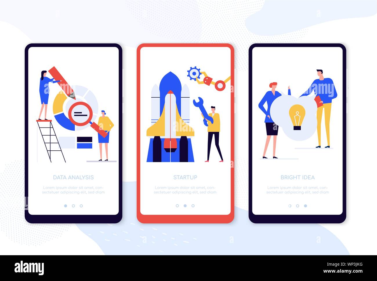 Startup launching - set of vector web pages for smartphone. Data ...